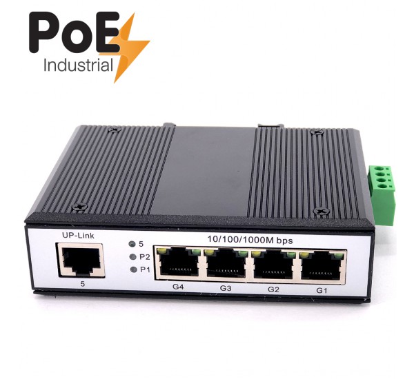 Gigabit Industrial PoE Switch 5 port (4 PoE 10/100/1000 + 1 Uplink 10 ...